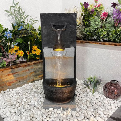 2 Fall Cascade Solar Powered Water Feature With Cover