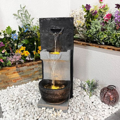 2 Fall Cascade Solar Powered Water Feature With Cover