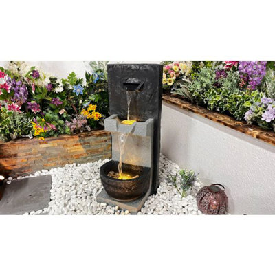 2 Fall Cascade Solar Powered Water Feature With Cover