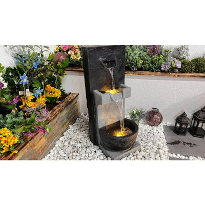 2 Fall Cascade Solar Powered Water Feature With Cover
