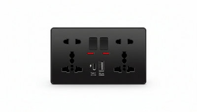 2 Gang 10A USB C Smart Fast Charging Socket 18W Black