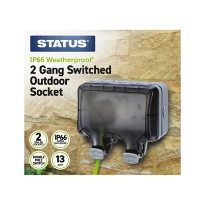 2 Gang 13 Amp Weatherproof IP66 Switched Socket White Grey Cover