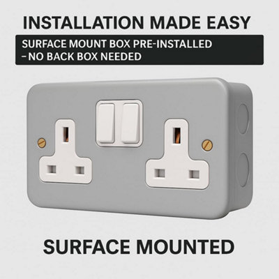 2 Gang 13A Double Pole Switched Socket - Metal Clad Heavy-Duty ...