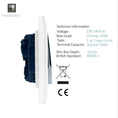 2 Gang 2 Way Artistic Modern Glossy 10 Amp Rocker Tactile Light Switch.