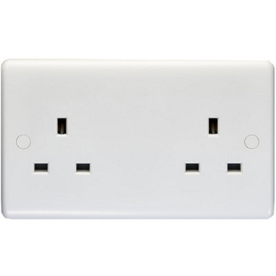 2 Gang Double 13A Unswitched UK Plug Socket - WHITE PLASTIC Wall Power ...