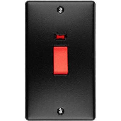 2 Gang Double 45A DP Switch & Neon - MATT BLACK & BLACK TRIM Vertical ...