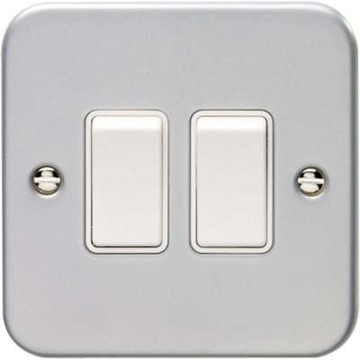 2 Gang Double Light Switch 2 Way 10A HEAVY DUTY METAL CLAD - White Trim ...