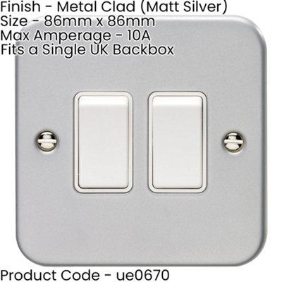 2 Gang Double Light Switch 2 Way 10A HEAVY DUTY METAL CLAD - White Trim ...