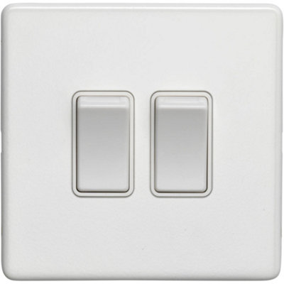 2 Gang Double Light Switch SCREWLESS MATT WHITE 2 Way 10A Metal Rocker Slim | DIY at B&Q