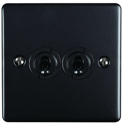 2 Gang Double Retro Toggle Light Switch MATT BLACK 10A 2 Way Lever ...