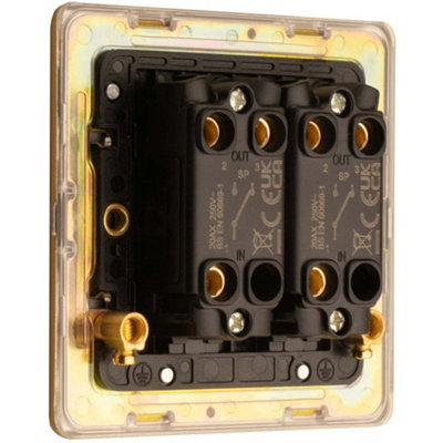 2 Gang Double Retro Toggle Light Switch SCREWLESS SATIN BRASS 10A 2 Way ...