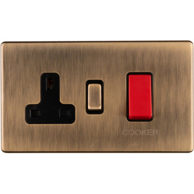 2 Gang Double SCREWLESS 45A Cooker Switch & 13A Switched UK Socket ...