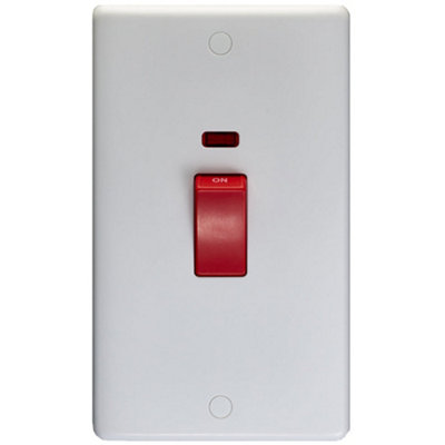 2 Gang Double Vertical 45A DP Cooker Switch & Neon WHITE PLASTIC Oven ...