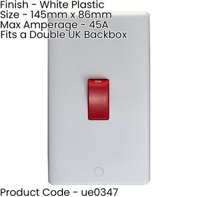 2 Gang Double Vertical 45A DP Cooker Switch - WHITE PLASTIC RED Oven ...