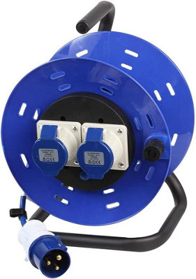 2 Gang Extension Reel with 25m Cable, 240V 16A, 3 Pin Hook Up EN60309 ...