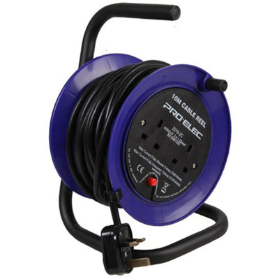 2 Gang Mini Cable Reel Mains Extension Lead, 10m
