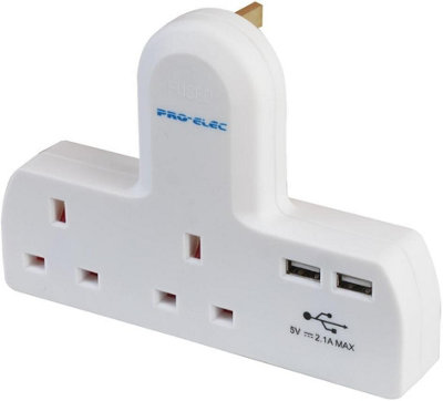 2 Gang Multi Plug Extension Socket Adaptor with Dual USB Ports