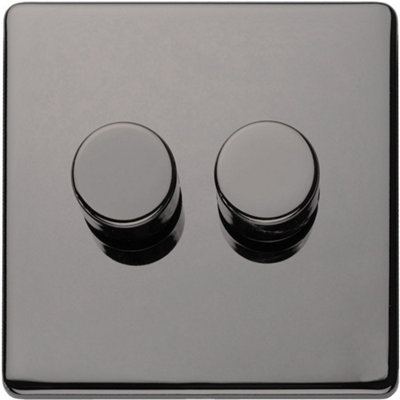 2 Gang Rotary Dimmer Switch 2 Way LED SCREWLESS BLACK NICKEL Light ...