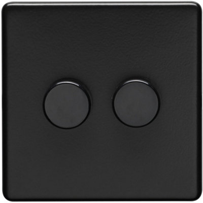 2 Gang Rotary Dimmer Switch 2 Way LED SCREWLESS MATT BLACK Light ...