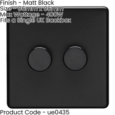 2 Gang Rotary Dimmer Switch 2 Way LED SCREWLESS MATT BLACK Light ...