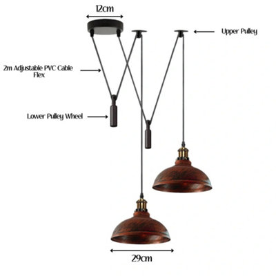 2 Head Lamp Ceiling Pendant Light Adjustable Cord Shade