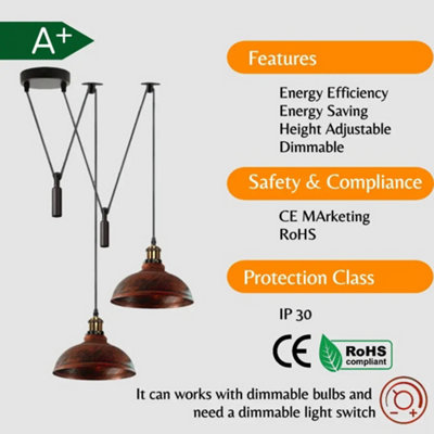 2 Head Lamp Ceiling Pendant Light Adjustable Cord Shade
