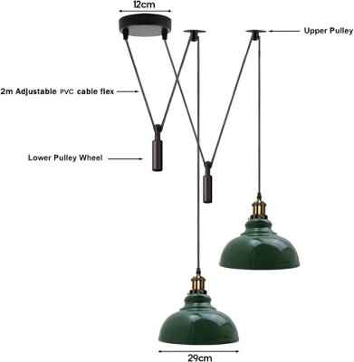 2 Head Lamp Ceiling Pendant Light Adjustable Cord Shade