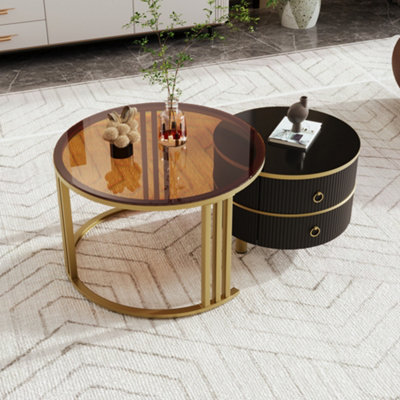 Wood and glass coffee table set store
