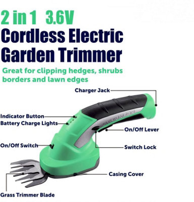 2-in-1 Cordless Grass Shear & Hedge Trimmer, 3.6V Rechargeable Li-ion ...