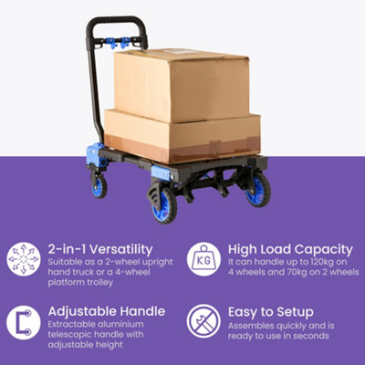 2-in-1 Hand Sack Truck Trolley, Folding Platform Cart Dolly, Heavy-Duty ...