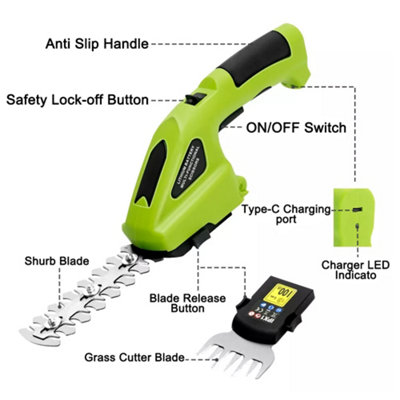 2 in 1 Hedge Trimmer Cordless Electric 7.2V Handheld Multi Tool Bush ...