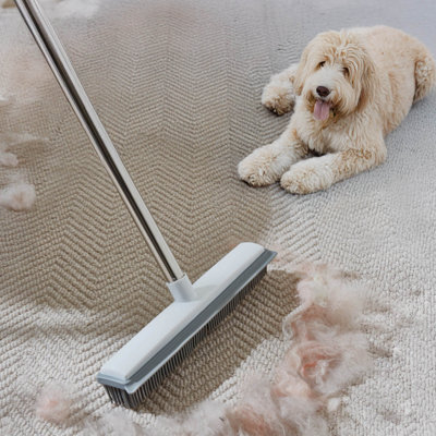 2 in 1 Pet Hair Broom with Squeegee, Rubber Bristles, Extendable Handle ...