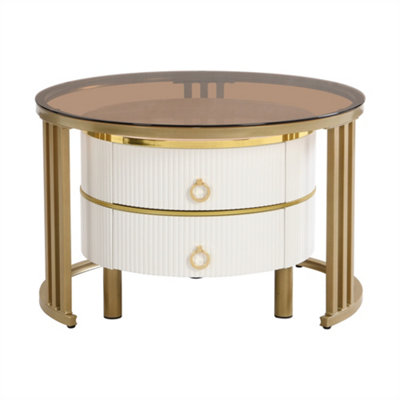 2-in-1 Round MDF Coffee Table with 1 High-gloss Table Top and 1 Side ...