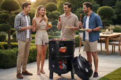 2-in-1 Stacker Smoker BBQ & Fire Pit Charcoal Grill with Lid ...