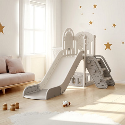 2-in-1 Toddler Slide Play Set Freestanding Slide in Grey and White