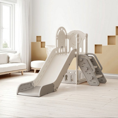 2-in-1 Toddler Slide Play Set Freestanding Slide in Grey and White