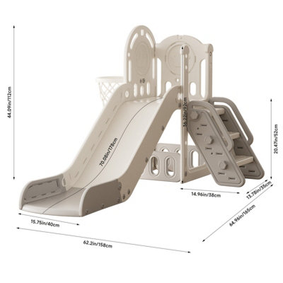 2-in-1 Toddler Slide Play Set Freestanding Slide in Grey and White