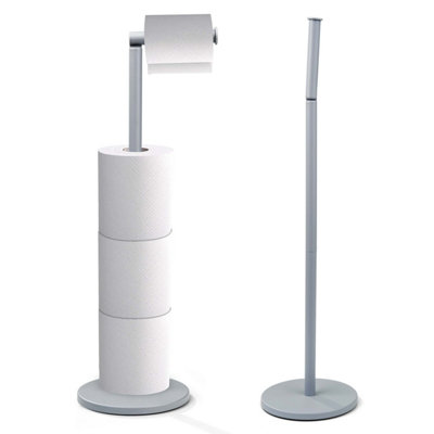 2 in 1 Toilet Paper Holder Grey Bathroom Free Standing Tissue Roll ...