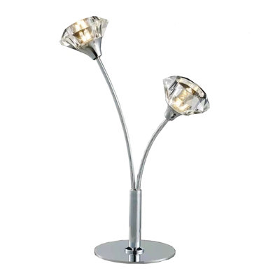 2 Light Table Lamp, UK Plug Included, Polished Chrome Finish, Clear ...