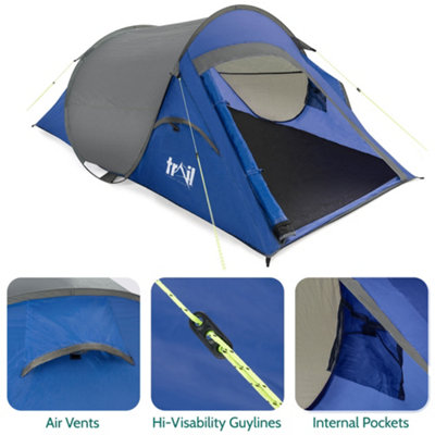 2 Man Pop Up Tent Lightweight Portable Camping Festival Shelter Single ...