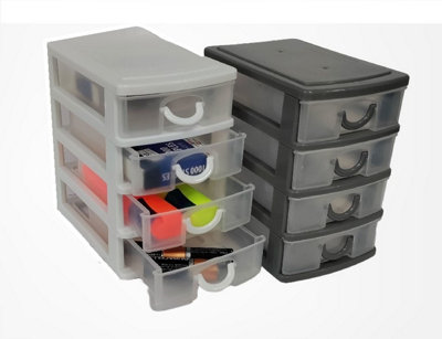 2 Mini Desktop Drawer Units 4 Tier Stationery Desk Storage Organiser 13.8cm
