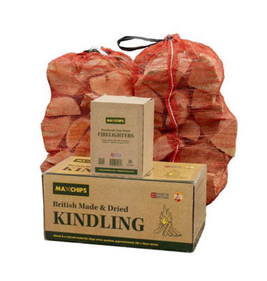 2 Net of Maxchips Hardwood Logs, 1 Box of Maxchips Kindling & 1 Box of Maxchips Firelighters ...