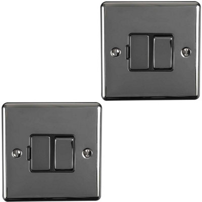 2 PACK 1 Gang 13A Switched Fuse Spur BLACK NICKEL & BLACK Metal Mains ...