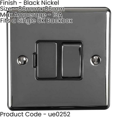 2 PACK 1 Gang 13A Switched Fuse Spur BLACK NICKEL & BLACK Metal Mains ...