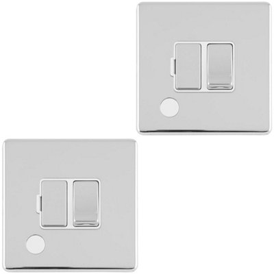 2 PACK 1 Gang 13A Switched Fuse Spur & Flex Outlet SCREWLESS POLISHED ...