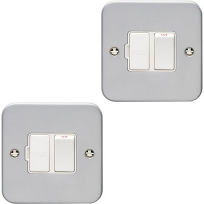 2 PACK 1 Gang 13A Switched Fuse Spur HEAVY DUTY METAL CLAD Metal Mains ...