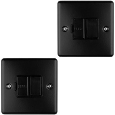 2 PACK 1 Gang 13A Switched Fuse Spur MATT BLACK & BLACK Metal Mains ...