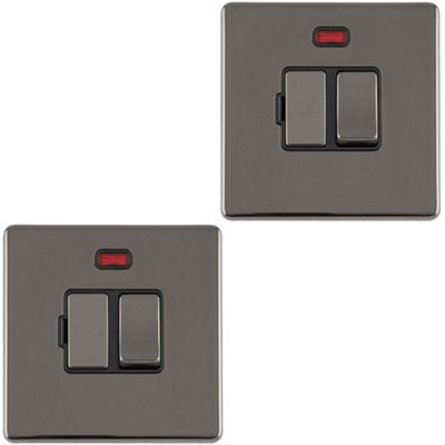 2 PACK 1 Gang 13A Switched Fuse Spur Neon SCREWLESS BLACK NICKEL Mains ...