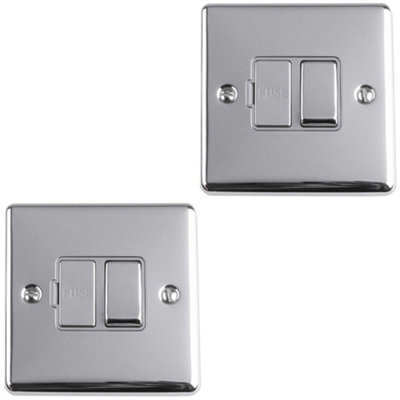 2 PACK 1 Gang 13A Switched Fuse Spur POLISHED CHROME GREY Metal Mains ...