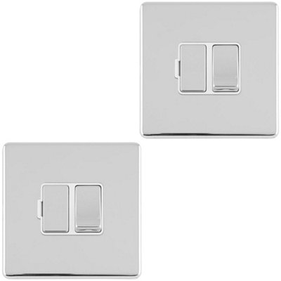 2 PACK 1 Gang 13A Switched Fuse Spur SCREWLESS POLISHED CHROME Mains ...